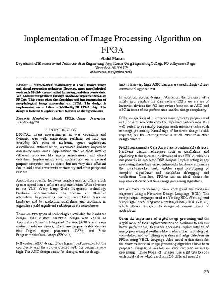 FPGA Implementation of Image Processing | PDF
