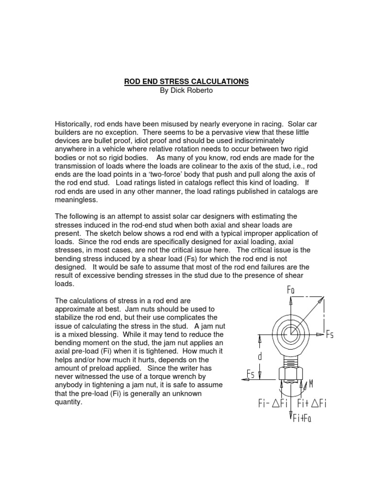 Rod End Stress Calculations | PDF | Stress (Mechanics) | Rotation ...