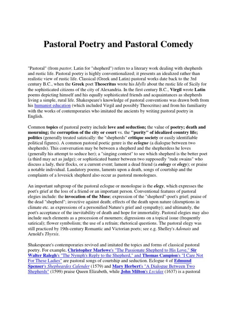 Pastoral Poetry and Pastoral Comedy | PDF | As You Like It | Poetry