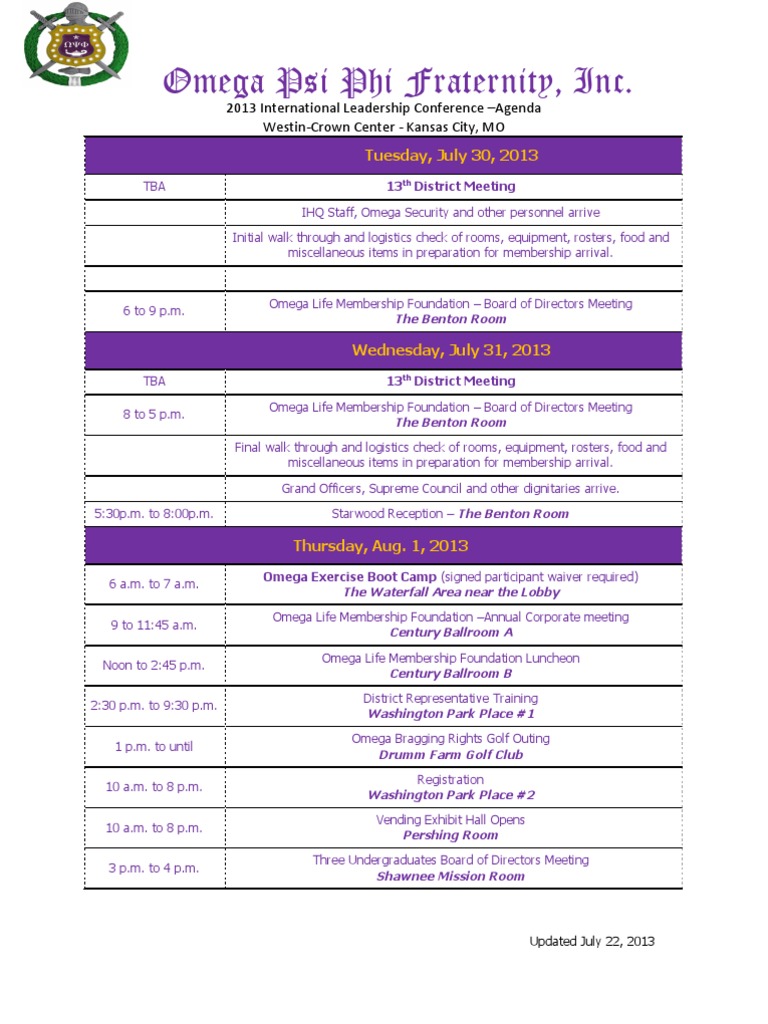 Omega Psi Phi 2013 Leadership Conference Agenda | PDF