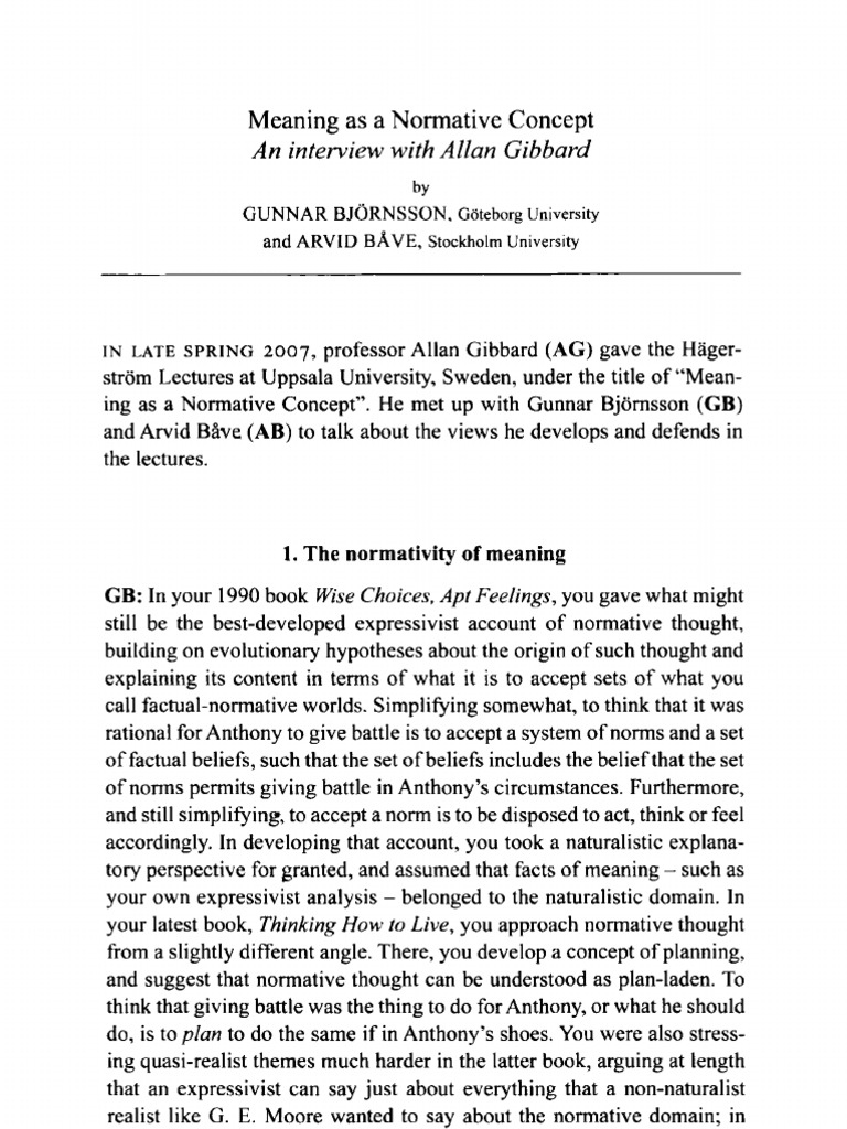 Meaning As A Normative Concept: Interview With Allan Gibbard | PDF ...