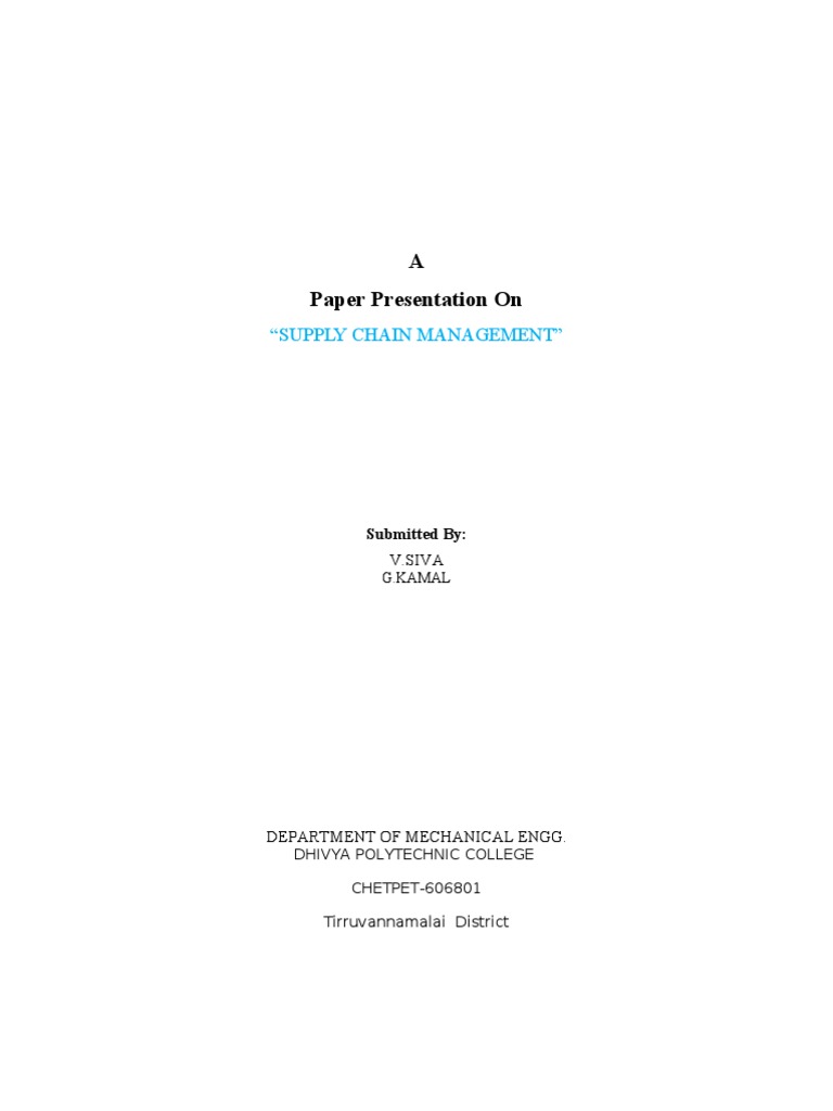SCM-Supply Chain Management-Paper Presentation | PDF | Supply Chain ...