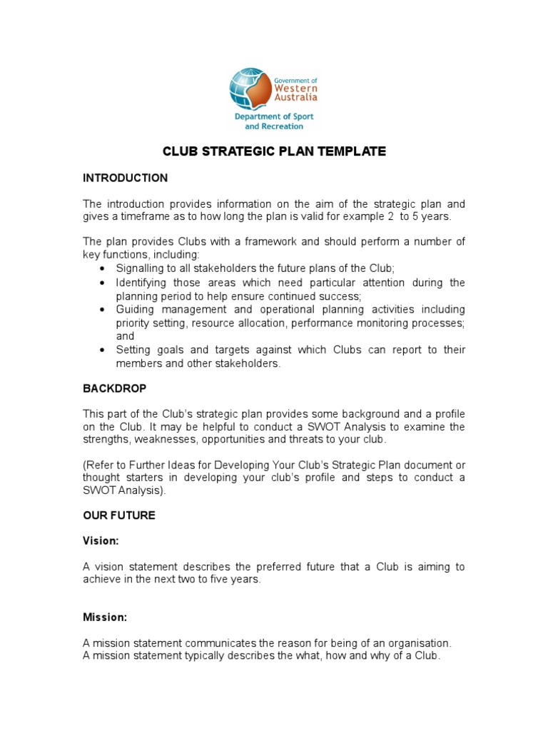 WADSR - Club Strategic Plan Template | PDF | Swot Analysis | Strategic ...
