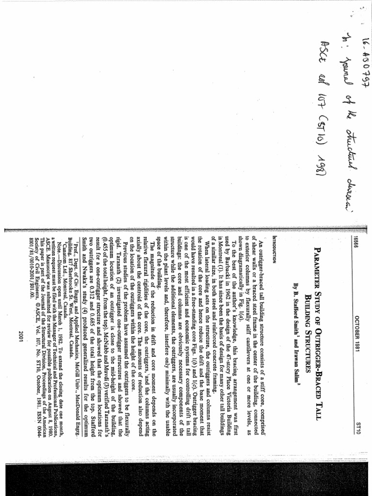 1981-Parameter Study of Outrigger-Braced Tall Building Structures | PDF