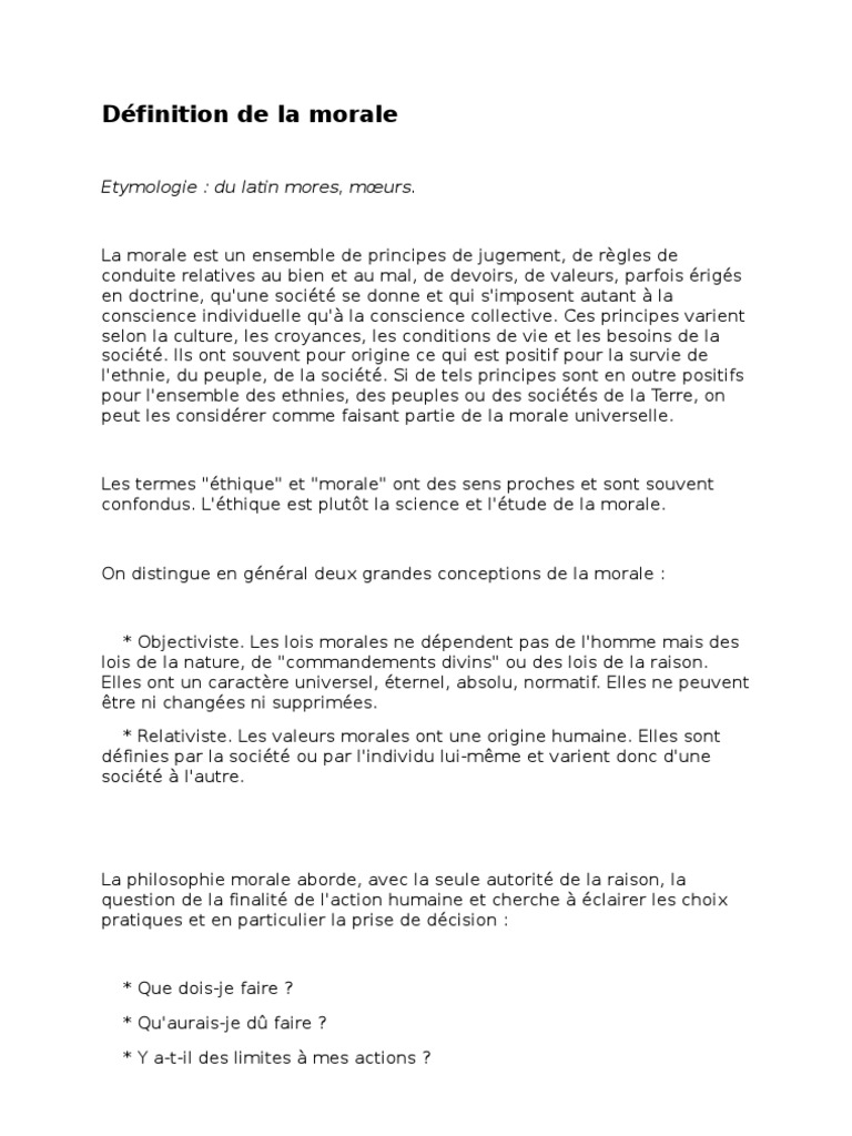 Définition et enjeux de la morale | PDF
