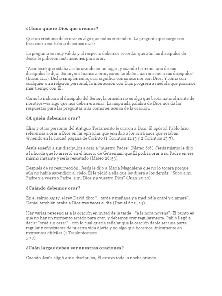 Cómo Quiere Dios Que Oremos | PDF | Oración | Libros de reyes