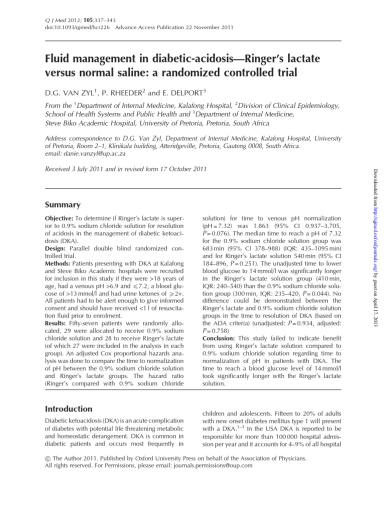 Fluid Management in Diabetic-Acidosis-Ringer's Lactate Versus Normal ...