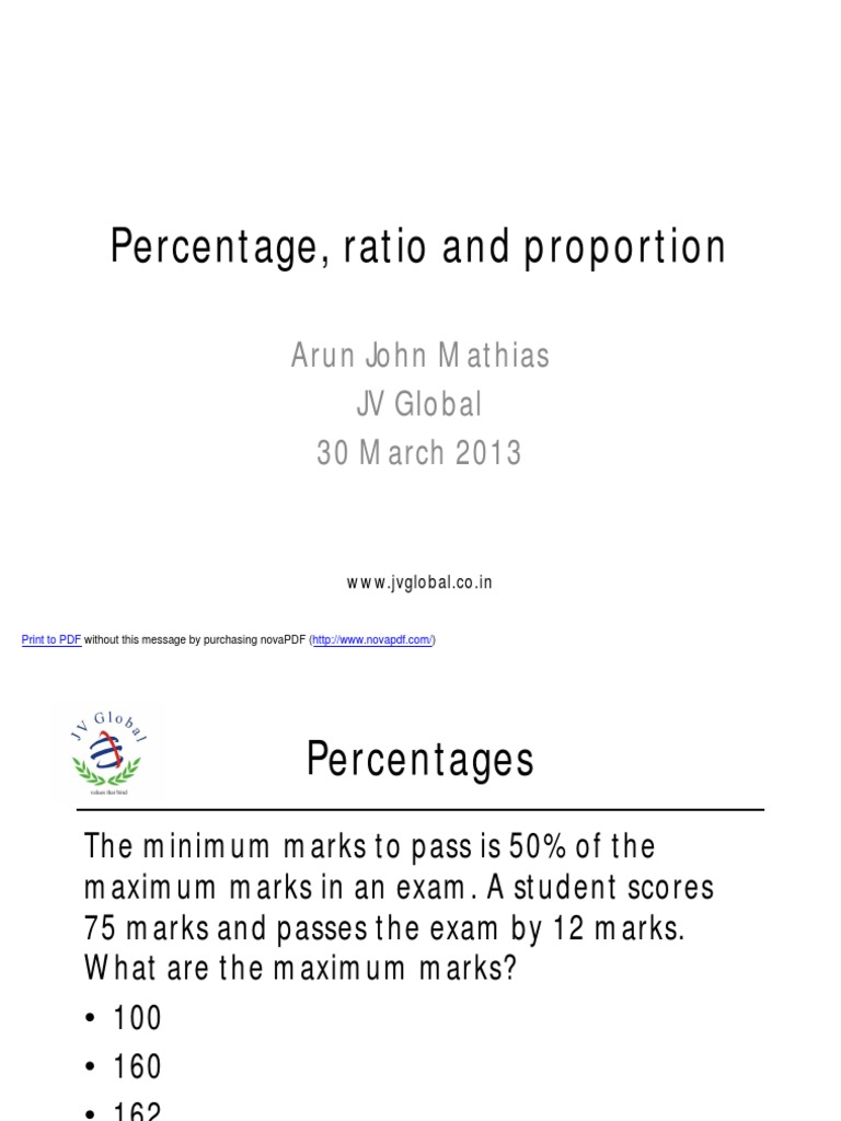 Percentage, Ratio and Proportion: Arun John Mathias JV Global 30 March ...