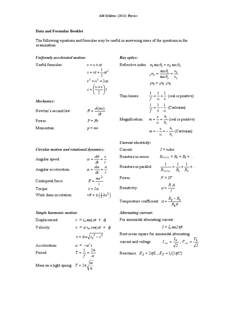 Data Sheet Physics | PDF | Capacitor | Electronvolt