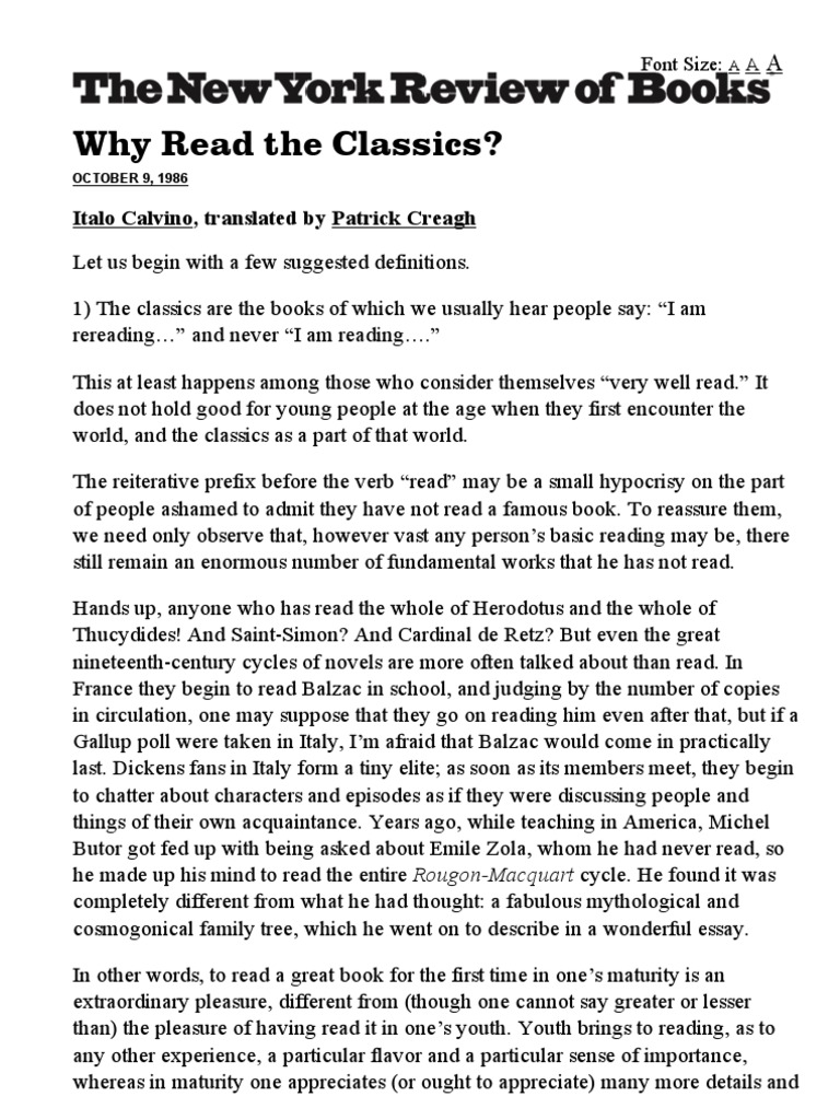 Why Read The Classics?: Italo Calvino, Translated by Patrick Creagh ...