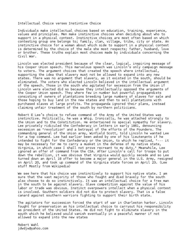Intellectual Choice Verses Instintive Choice | PDF | Abraham Lincoln ...