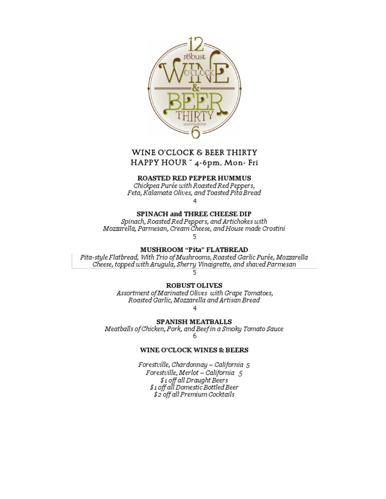 Robust Wine Bar Happy Hour Menu | PDF