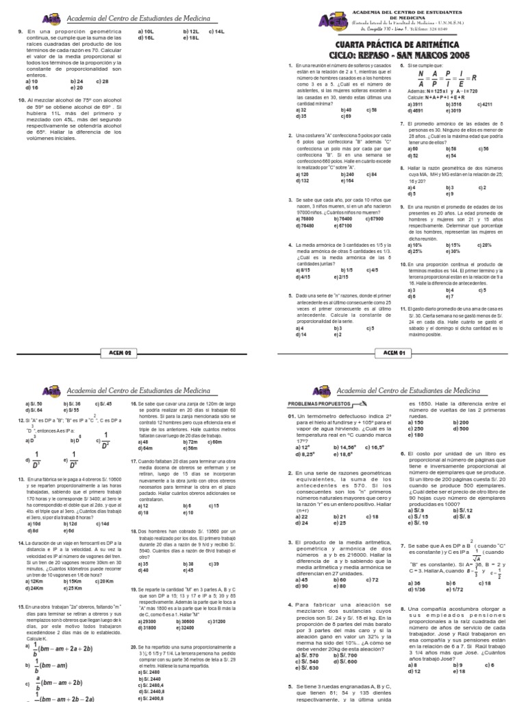 CUARTA PRACTICA-Razones y Proporciones - Promedios - Proporcionalidad | PDF
