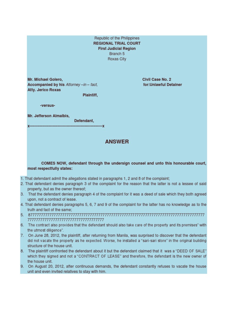 Answer | PDF | Plaintiff | Complaint