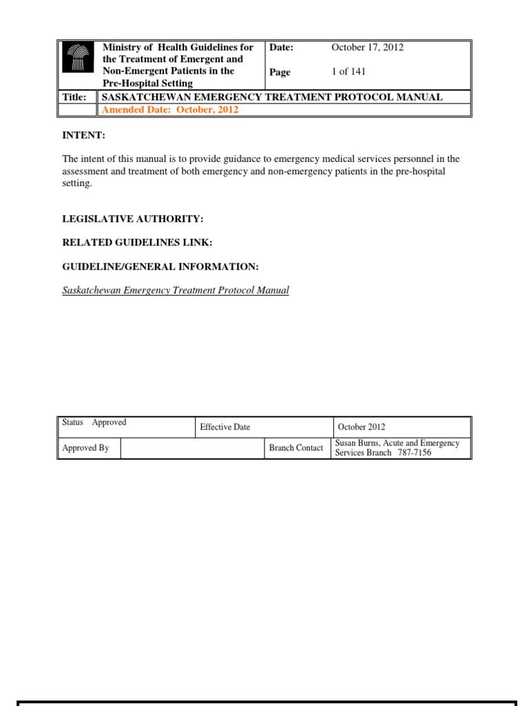 Ems Protocols Oct 2012 Rev | PDF | Emergency Medical Services ...