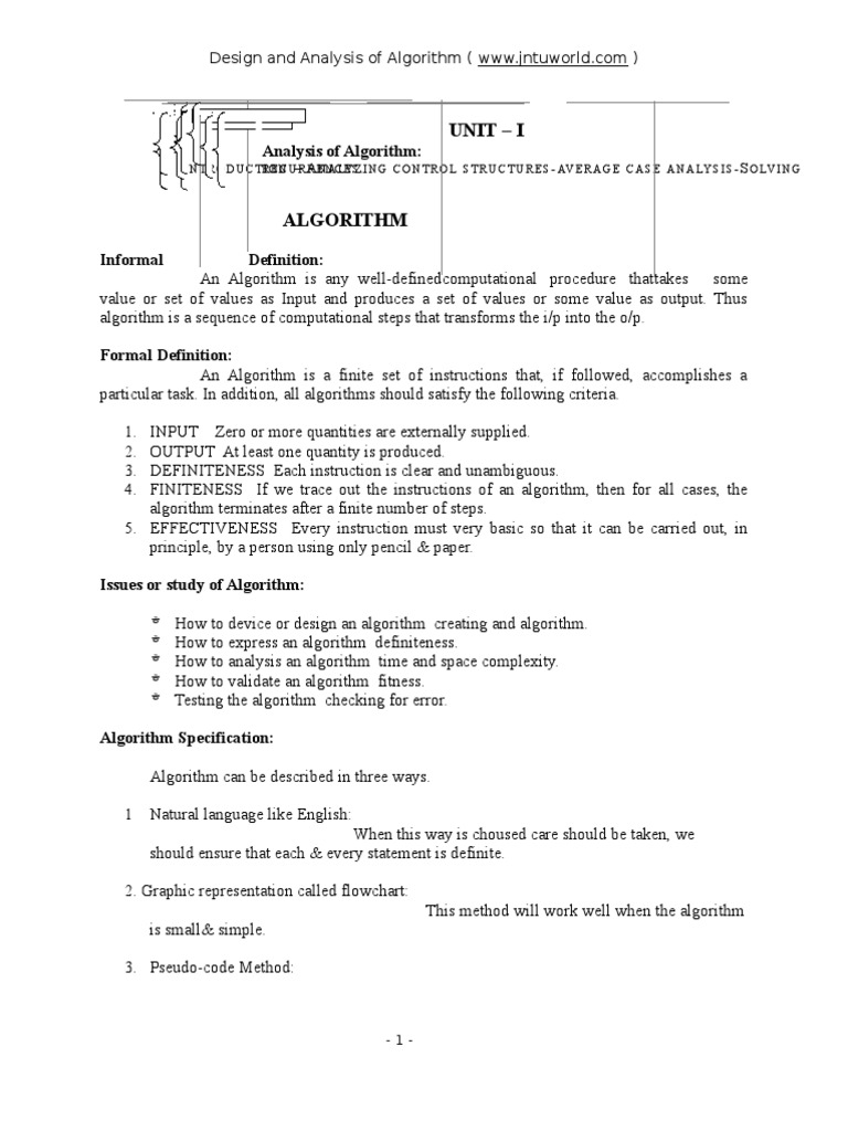 Unit I Analysis Of Algorithm Pdf Algorithms Subroutine