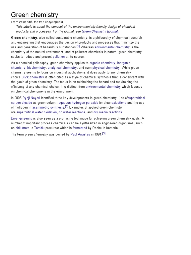 Green Chemistry - Wikipedia, The Free Encyclopedia | PDF | Green ...