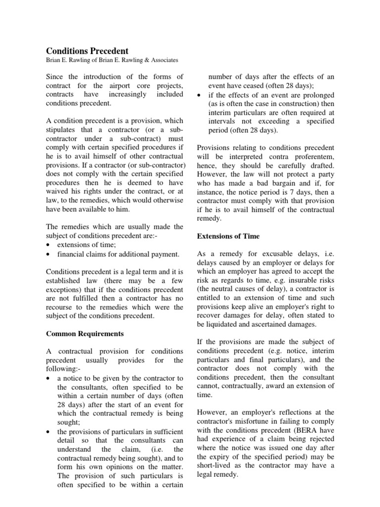 Conditions Precedent | Precedent | Damages