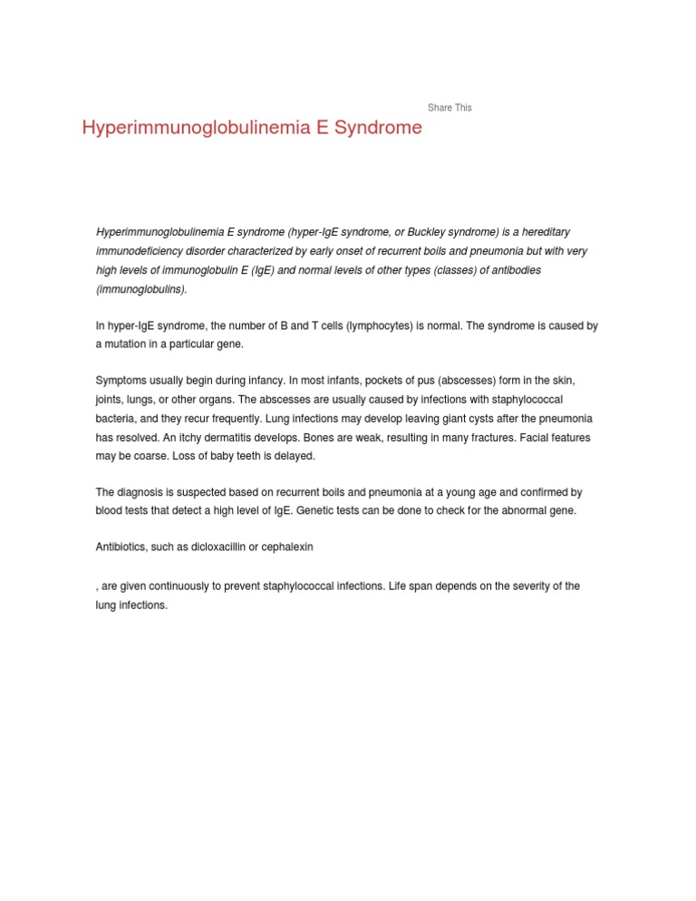 Hyper-IgE Syndrome Overview and Treatment | PDF