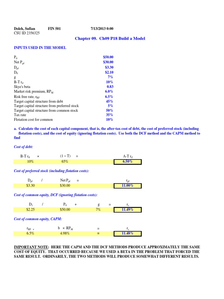 Ch09 P18 Build A ModelBAM | PDF | Capital Asset Pricing Model | Capital Structure
