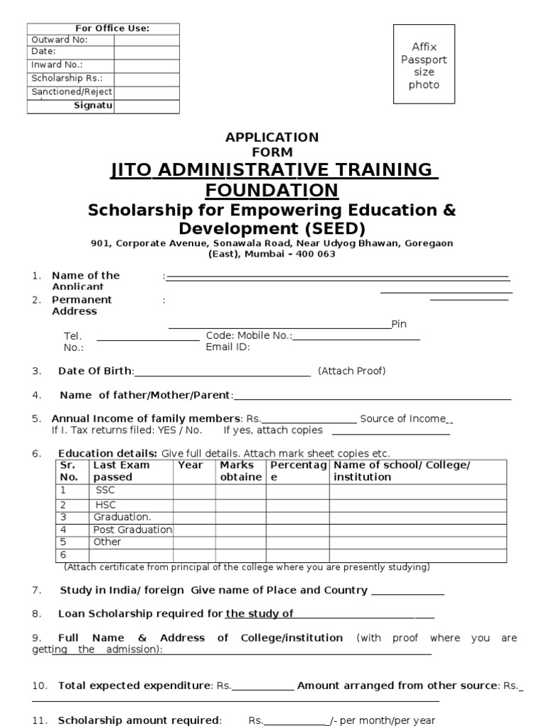 SEED Application Form | Identity Document | Government Information