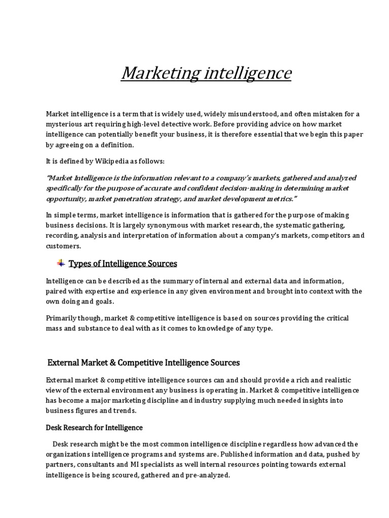Marketing Intelligence: Types of Intelligence Sources | PDF | Business ...