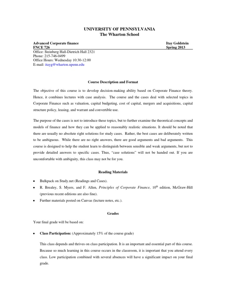 Advanced Principles Corporate Finance | PDF | Test (Assessment) | Lecture Advanced Principles Corporate Finance | PDF | Test (Assessment) | Lecture