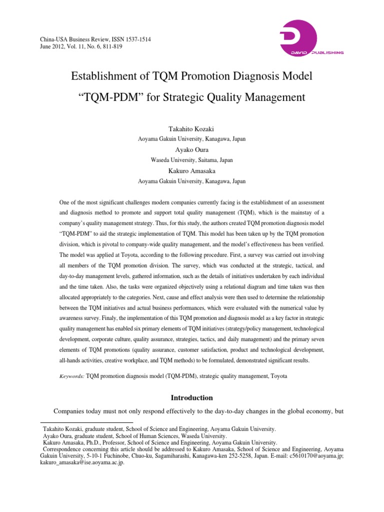 TQM | PDF | Quality Management | Evaluation
