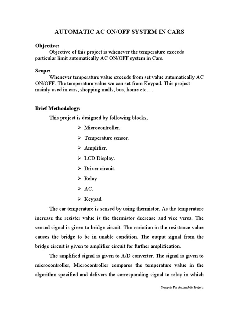 Automatic AC Control System for Cars | PDF
