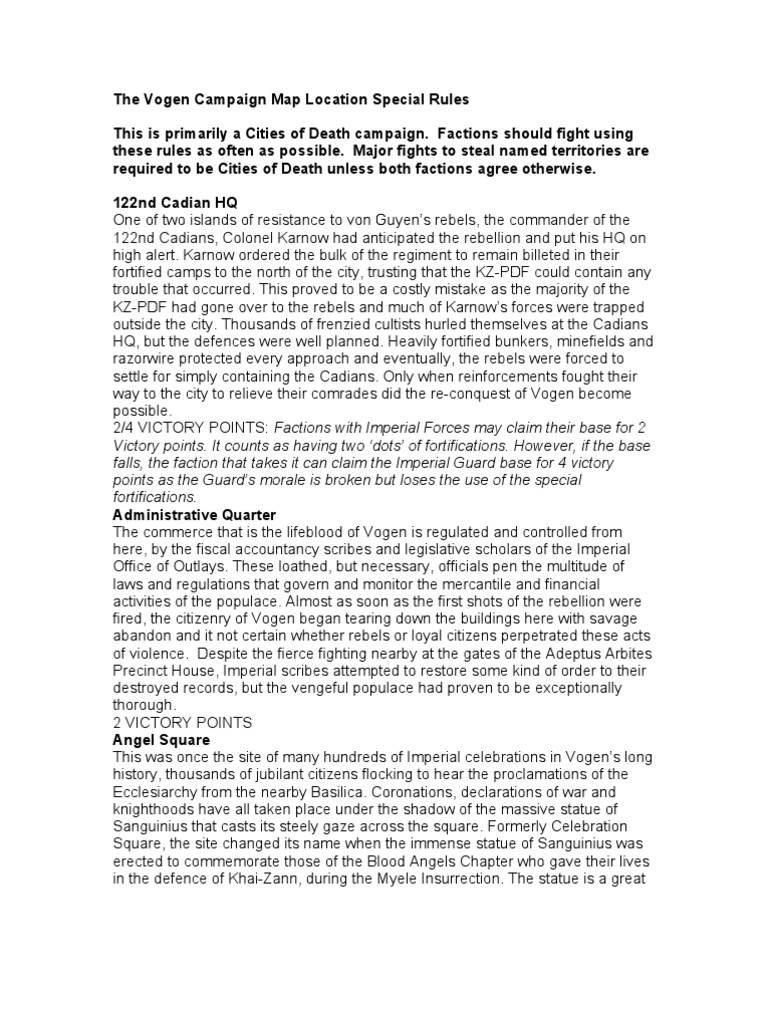 Warhammer 40K: Vogen Campaign Rules | PDF | Fortification | Sniper