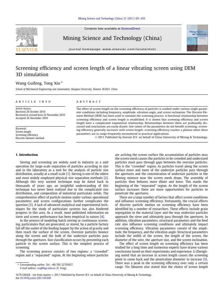 Screening Efficiency of Vibrating Screens | PDF | Force | Simulation