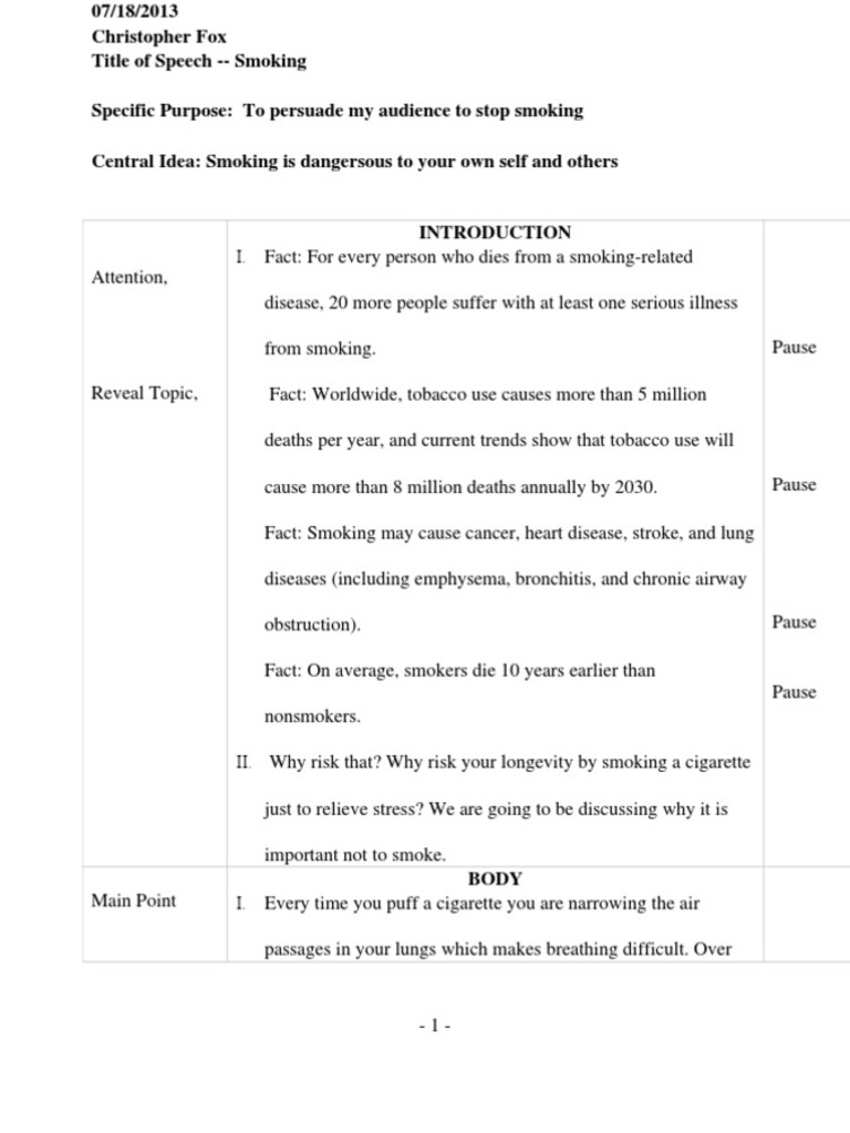 Persuasive Speech Against Smoking | PDF