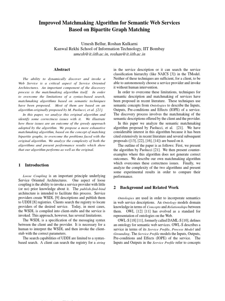 Improved Matchmaking Algorithm For Semantic Web Services Based On Bipartite Graph Matching | PDF ...
