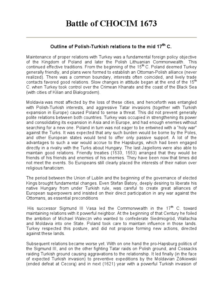 Battle of CHOCIM 1673 | PDF | Ottoman Empire | Poland