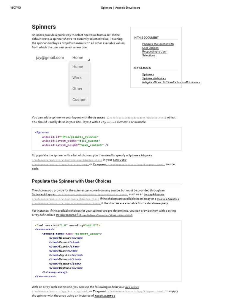 Spinners: Populate The Spinner With User Choices | PDF