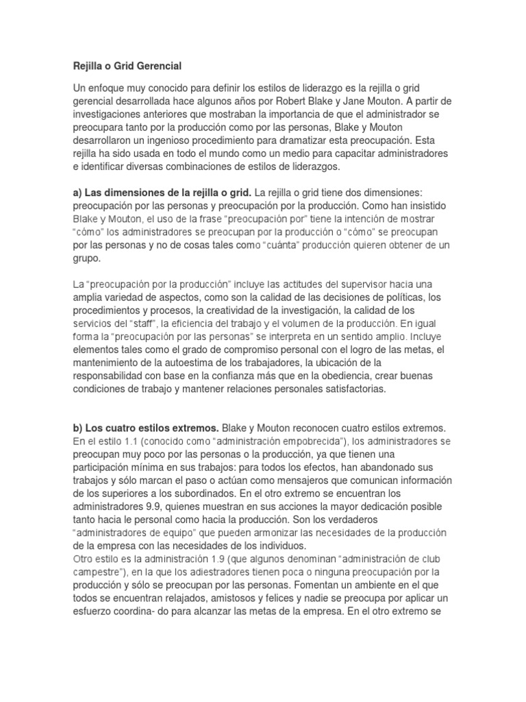 Rejilla o Grid Gerencial | PDF | Liderazgo | Cognición