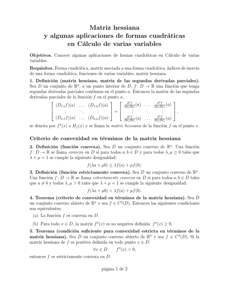 Quadratic Forms and Hessian Matrix | PDF