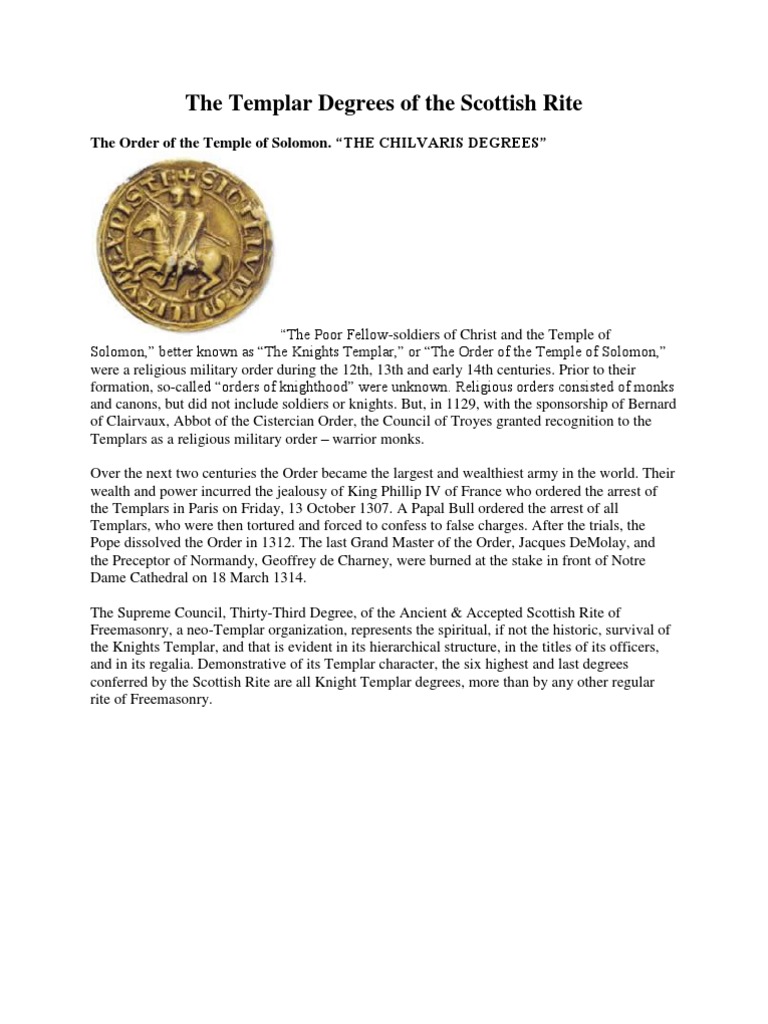 The Templar Degrees of The Scottish Rite | PDF | Knights Templar ...
