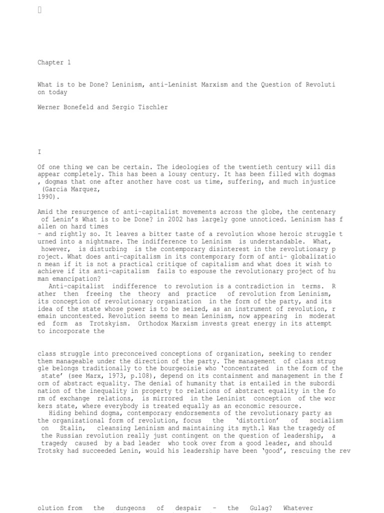 What Is To Be Done - Leninism, Anti-Lenin - Bonefeld-Tischler | PDF ...