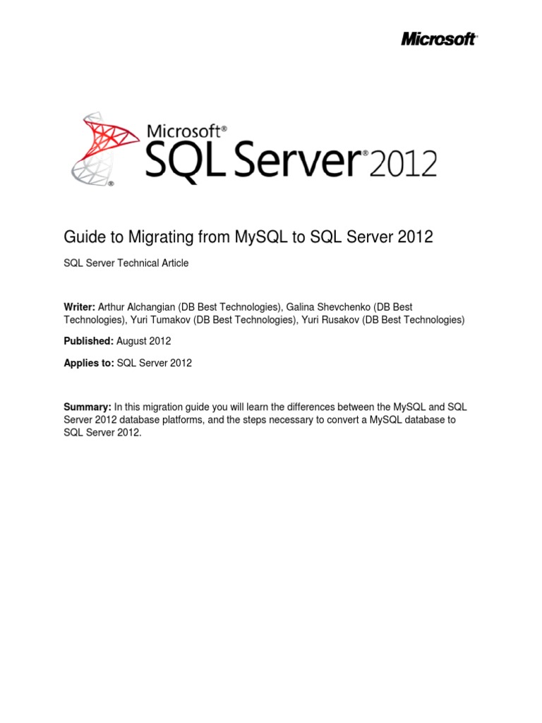 SQL Server 2012 Guide To Migrating From MySQL To SQL Server 2012 | PDF ...