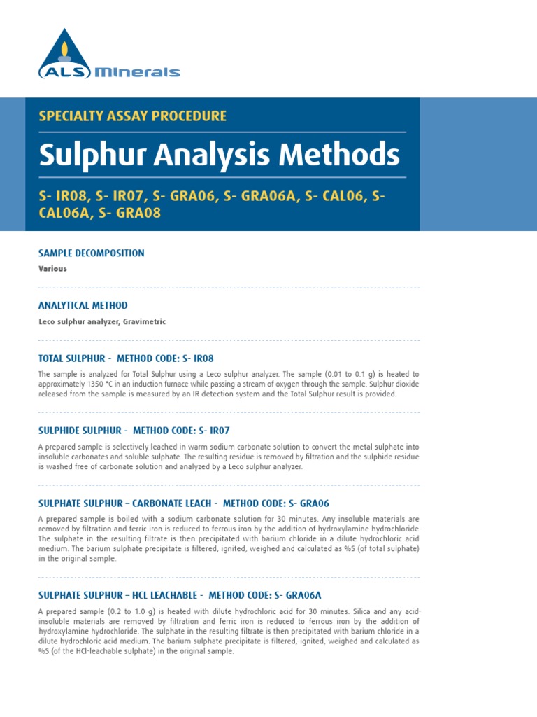 Sulfur Analysis Methods Overview | PDF | Metallic Elements | Chemical ...