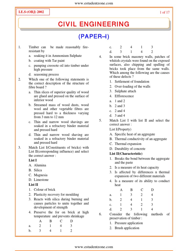 IES OBJ Civil Engineering 2002 Paper I | PDF | Bending | Beam (Structure)