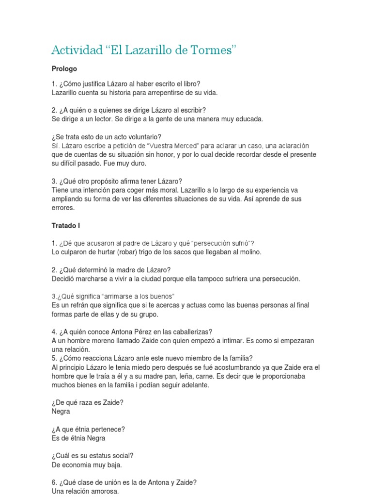 Actividad El Lazarillo de Tormes | PDF