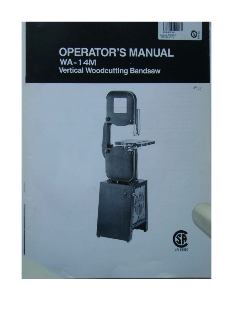 Elephant Band Saw Manual AW14-M1 | PDF | Cutting Tools | Cutting