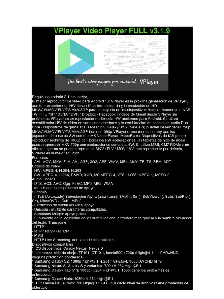 VPlayer Video Player FULL v3 | PDF | Multimedia | Archivo de computadora