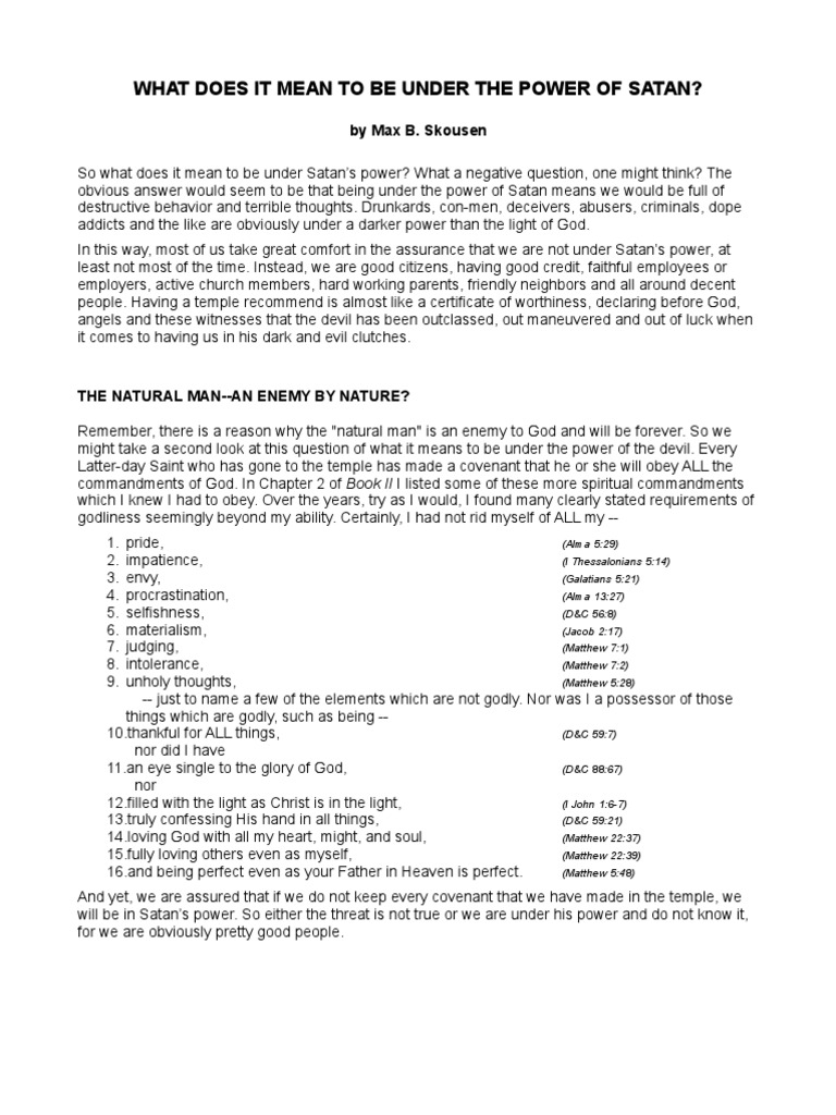What Does It Mean To Be Under The Power of Satan? | PDF | Satan | Devil