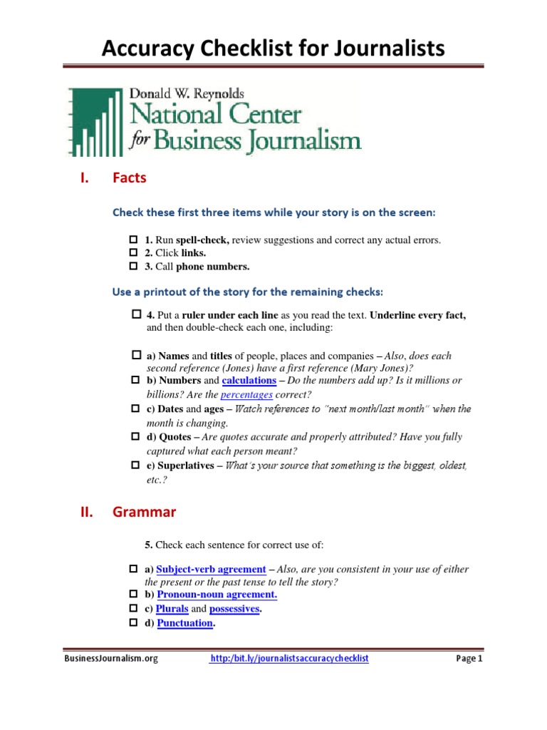 Journalist Accuracy Checklist Guide | PDF | Accuracy And Precision ...
