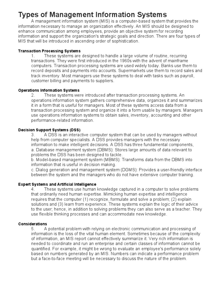 Types of Management Information Systems | PDF | Rationality | Decision ...