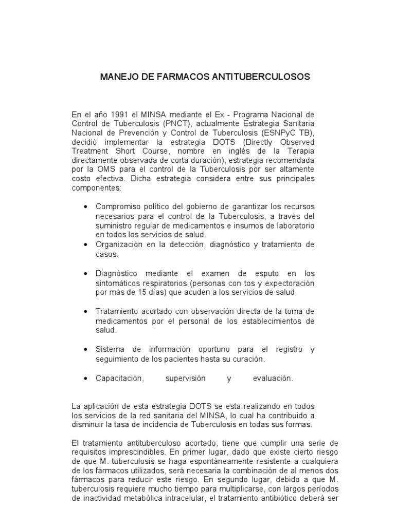 Manejo de Fármacos Antituberculosos | PDF | Tuberculosis | Drogas