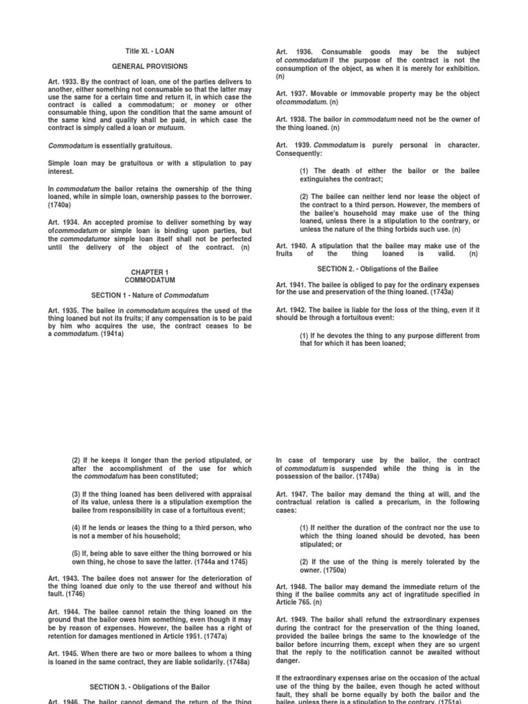 Loan Contracts: Commodatum and Mutuum | PDF | Loans | Usury